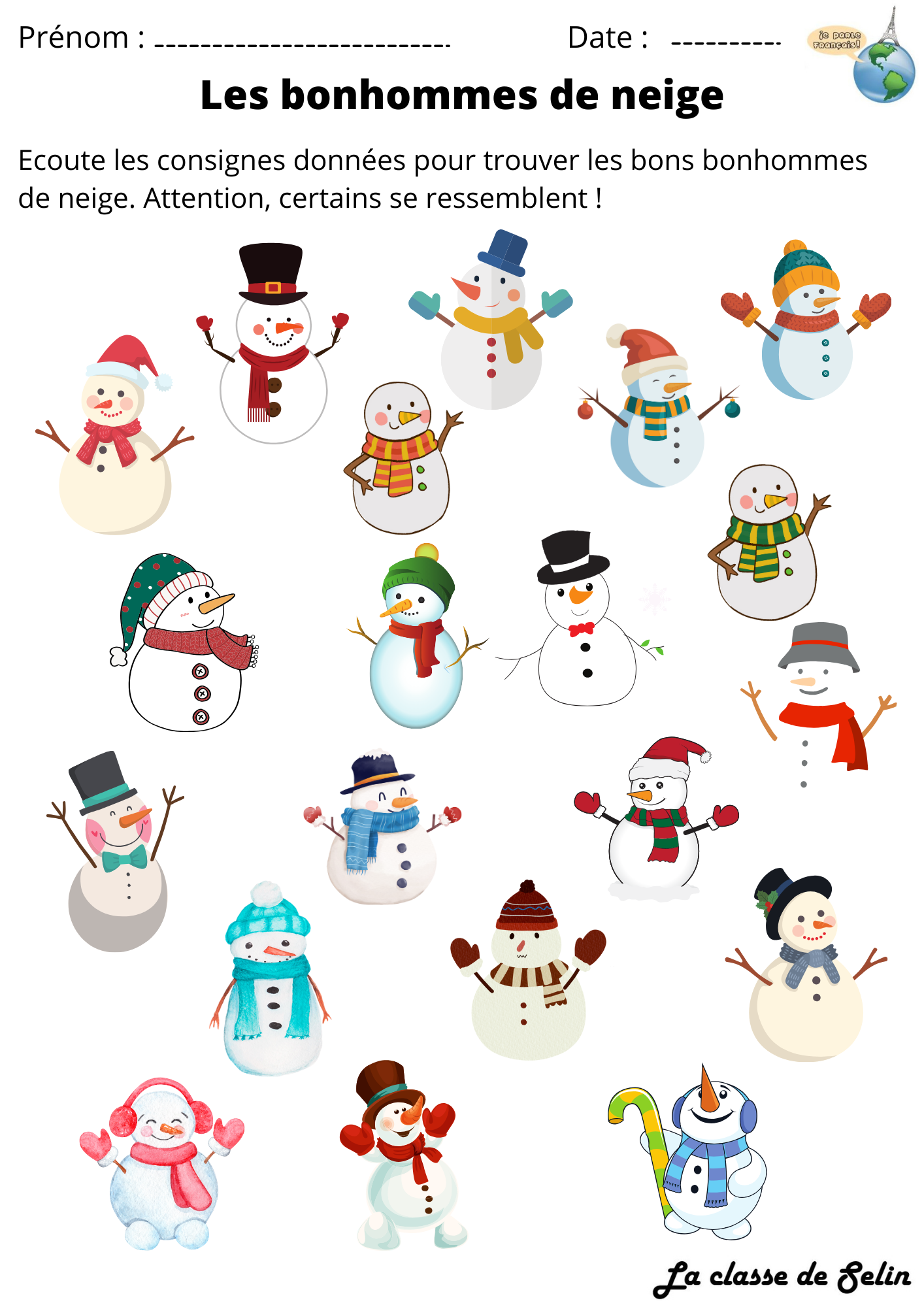 bonhomme de neige – Classe de Selin