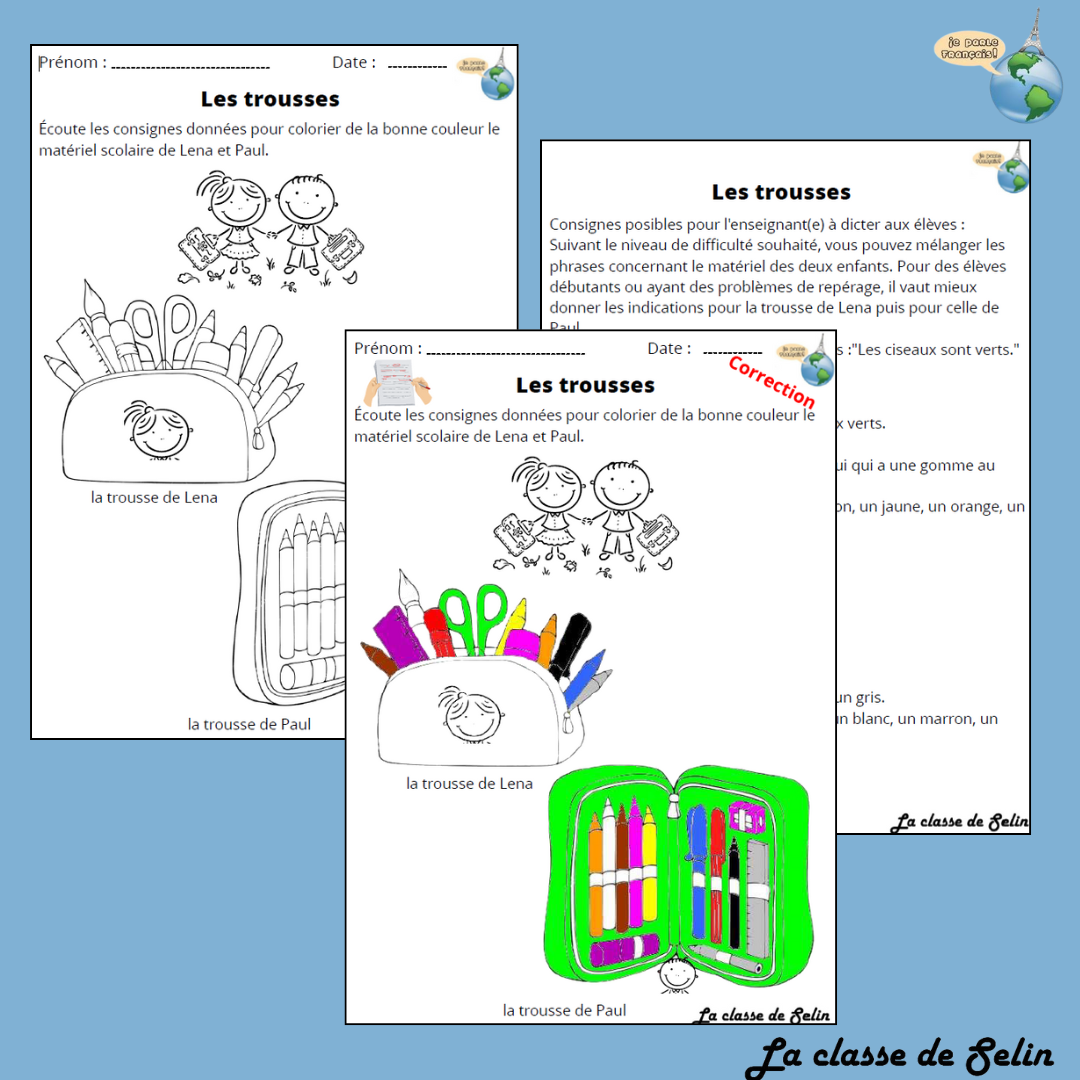 Le matériel scolaire en couleurs – Classe de Selin